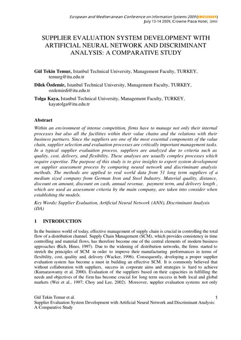 Pdf Supplier Evaluation System Development With Artificial Neural