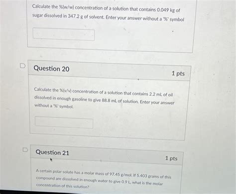 Solved Calculate The W W Concentration Of A Solution That Chegg Com