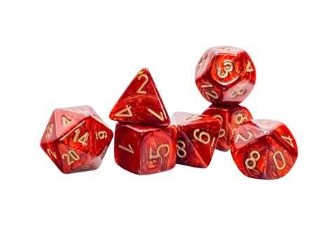 Chessex Marble Scarab® Mega Hedral™ Scarlet™gold 7 Die Set Versus