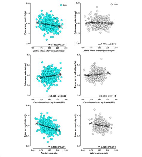 Single Regression Analyses Pulse Wave Velocity With Retinal Calibers