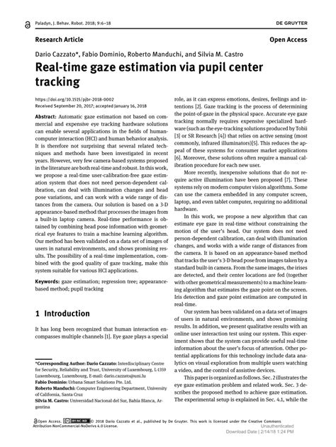 Pdf Real Time Gaze Estimation Via Pupil Center Tracking