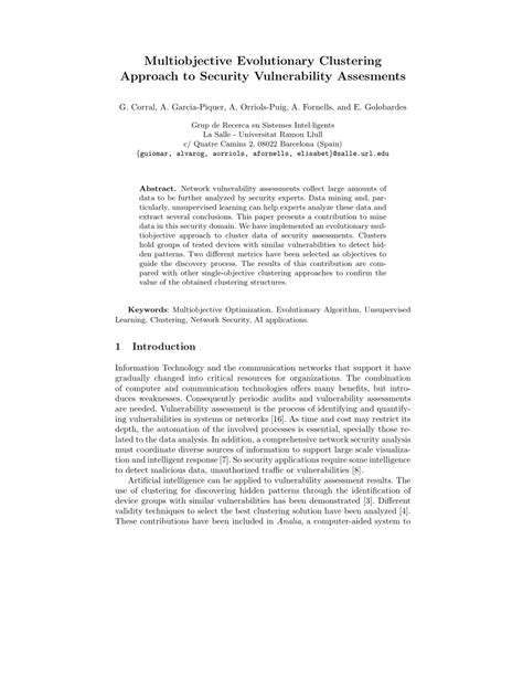 Pdf Multiobjective Evolutionary Clustering Approach To Security Vulnerability Assesments