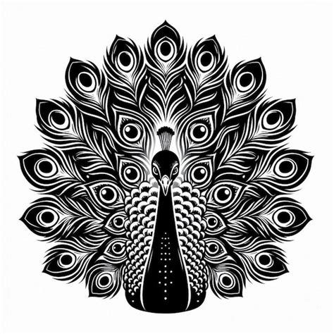 Silhouette Vector Art Of A Peacock Facing Forward With Its Tail Fully
