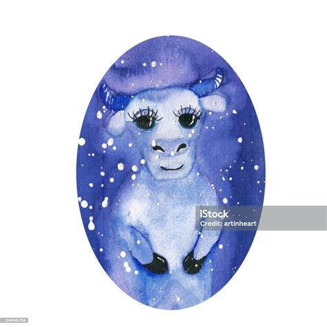 수채화 어린이 그림 올해의 황소 기호 2021 손으로 그린 그림 푸른 수채화 배경 빈 엽서 축하 디자인 스티커 2021년에 대한 스톡 벡터 아트 및 기타 이미지 Istock