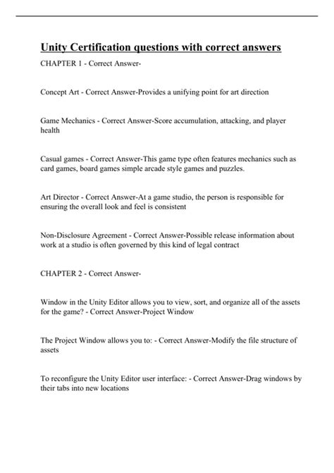 Unity Certification Questions With Correct Answers Unity Certification Stuvia Us