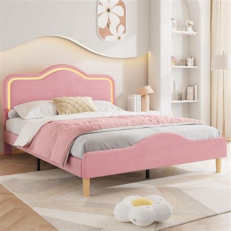 Garvee Queen Size Upholstered Led Bed Frame With Adjustable Headboard