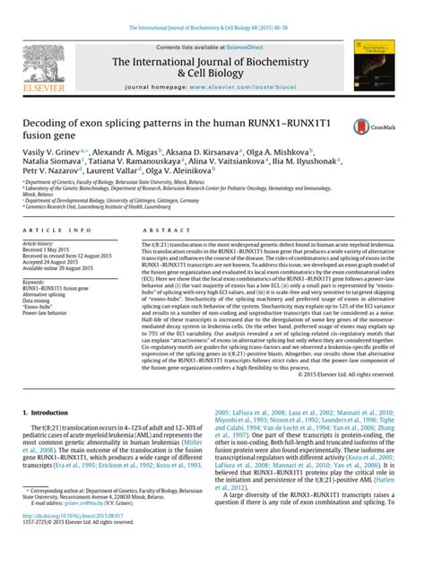 Pdf Decoding Of Exon Splicing Patterns In The Human Runx1runx1t1