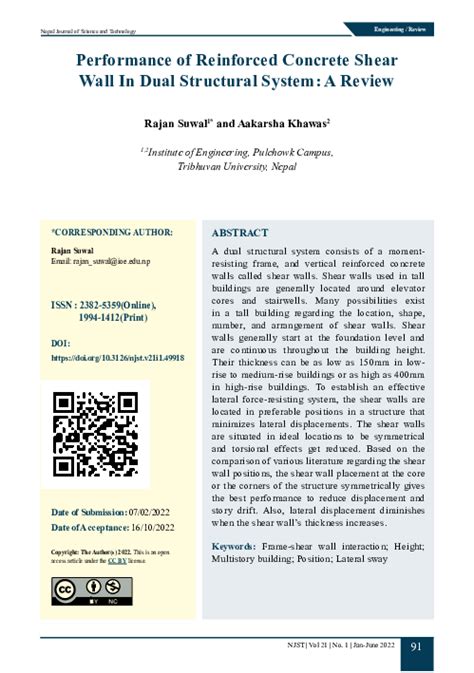 Pdf Performance Of Reinforced Concrete Shear Wall In Dual Structural System A Review