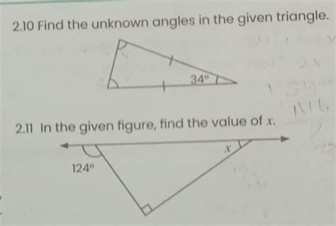 2 10 Find The Unknown Angles In The Given Triangle 2 11 In The Given Fig