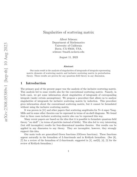 Pdf Singularities Of Scattering Matrix