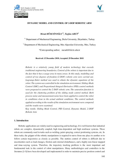 Dynamic Model And Control Of 2 Dof Robotic Arm Issn 2536 5134