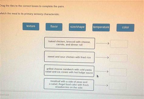 Solved Drag The Tiles To The Correct Boxes To Complete The Pairs Match The Meal To Its Primary