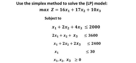 solved use the simplex method to solve the lp model max z 16x1