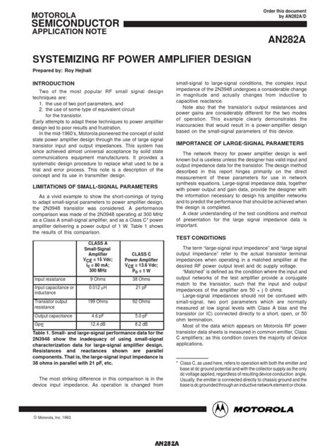 An282 Systemizing Rf Power Amplifier Design Pdf Amplifier Transistor