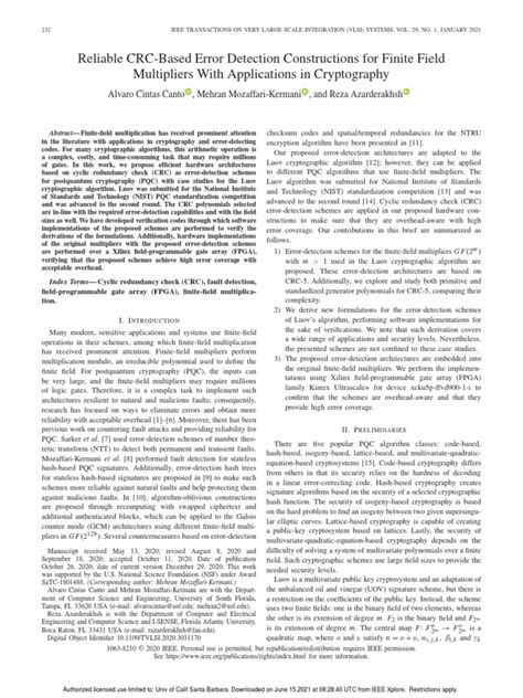 Reliable Crc Based Error Detection Constructions For Finite Field Pdf Cryptography