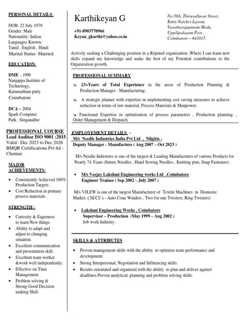 Karthikeyan G Updated Cv Download Free Pdf Product Business