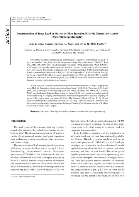 Pdf Determination Of Trace Lead In Waters By Flow Injection Hydride Generation Atomic