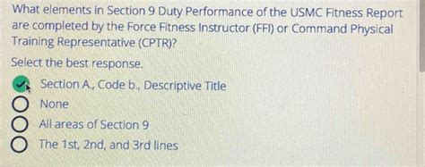 Solved What Elements In Section 9 Duty Performance Of The Usmc Fitness