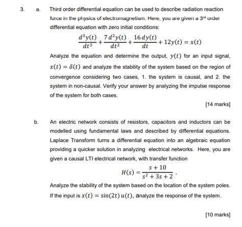 Solved 3 A Third Order Differential Equation Can Be Used