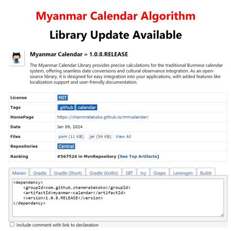 I Have Revitalized The Myanmar Calendar Algorithm Java Library Which