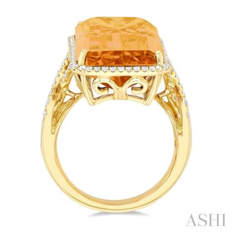 26x12 Mm Emerald Cut Citrine And 12 Ctw Round Cut Diamond Halo Semi P