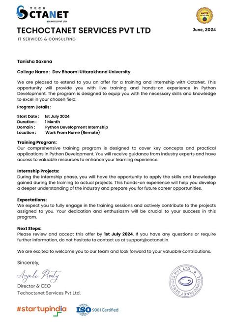 Tanisha Saxena On Linkedin Pythondevelopmentintern Octanetservices