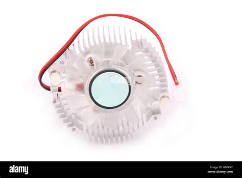 Close Up Shot Of A Computer CPU Cooler Isolated On White Background With Soft Shadow Stock Photo