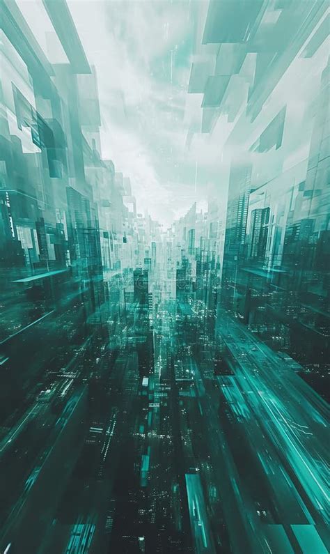 Skyline Of Futuristic Electronic Night Smart City At Night Cyberspace And Network Concept Stock