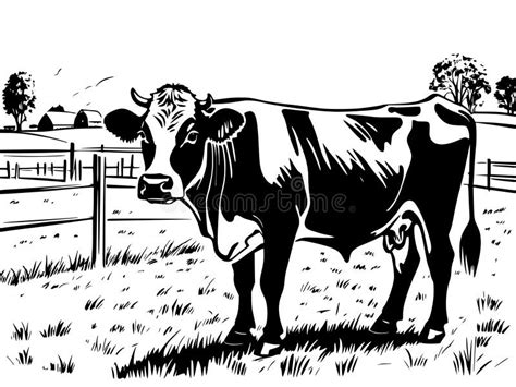 Cow In The Grass Stock Illustration Illustration Of Outline 369764916