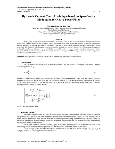 Pdf Hysteresis Current Control Technique Based On Space Vector Modulation For Active Power Filter