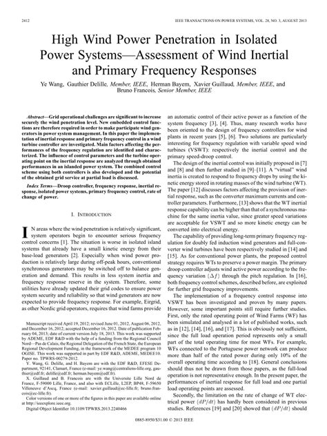 Pdf High Wind Power Penetration In Isolated Power Systems—assessment