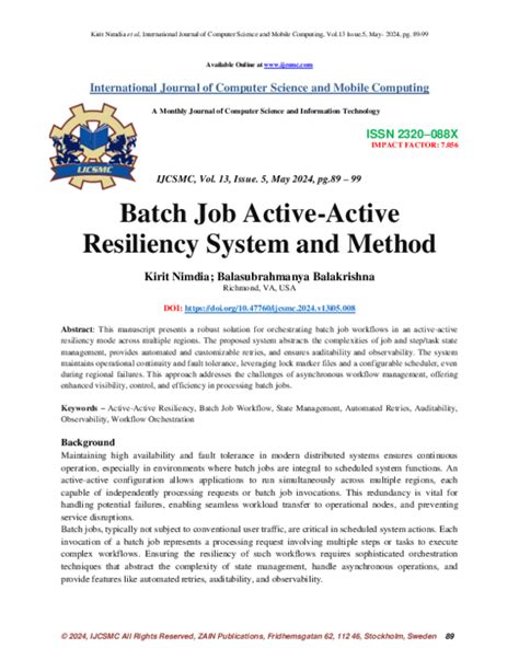 Pdf Batch Job Active Active Resiliency System And Method