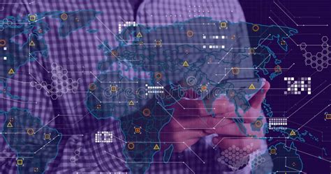 Holding Smartphone Person With World Map And Data Visualization