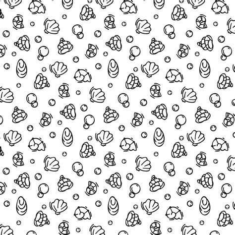 Seashell Pattern In Doodle Style Black Outline Sketch Of Isolated