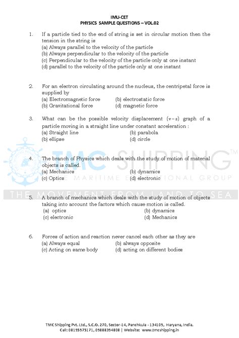 Physics Imu Cet Sample Questions 04 Physics Sample Questions Vol