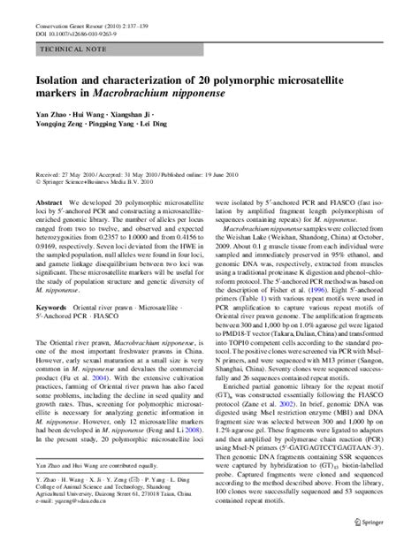 Pdf Isolation And Characterization Of 20 Polymorphic Microsatellite Markers In Macrobrachium
