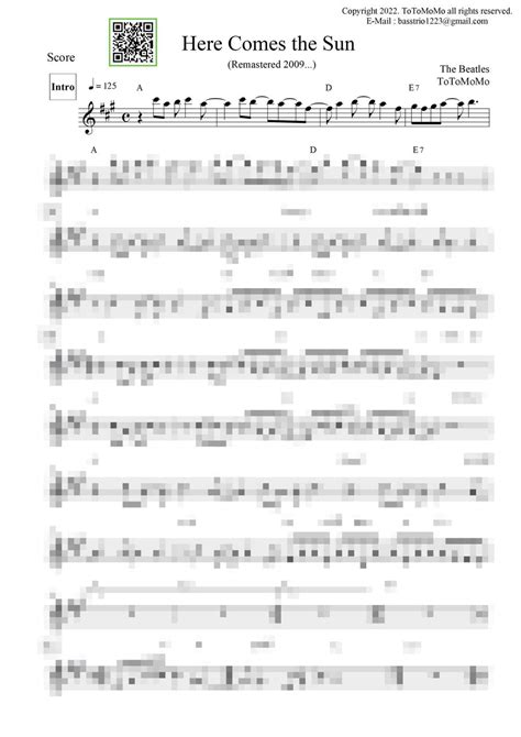 The Beatles Here Comes The Sun 멜로디코드송폼정확한 송폼비틀즈 악보 By Totomomo