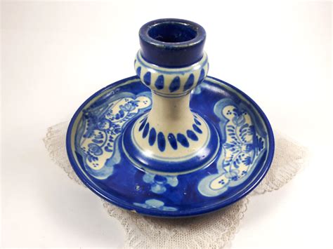 Vintage Delft Finger Candlestick Pzh Holland Blue And White Etsy