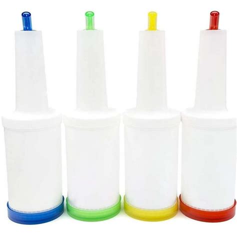 Set Of 4 Color Coded Fruit Juice Bottles 32 Ounce 1 Quart Store And