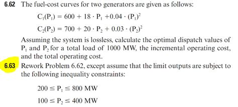 solved 6 62the fuel cost curves for two generators are given