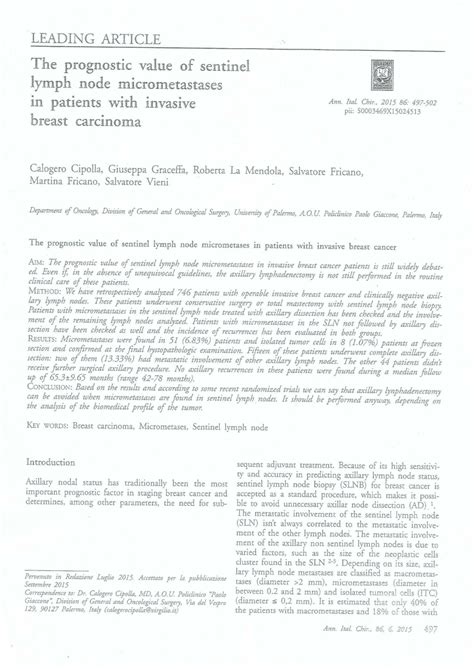 Pdf The Prognostic Value Of Sentinel Lymph Node Micrometastases In