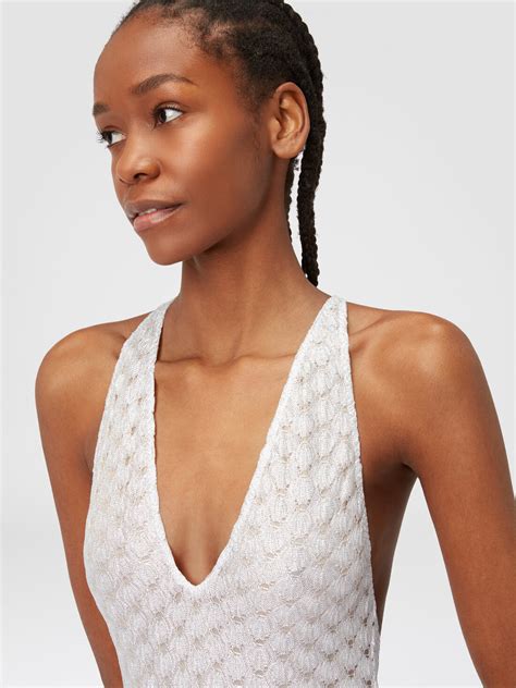 One Piece Swimming Costume In Lace Effect Viscose White Missoni