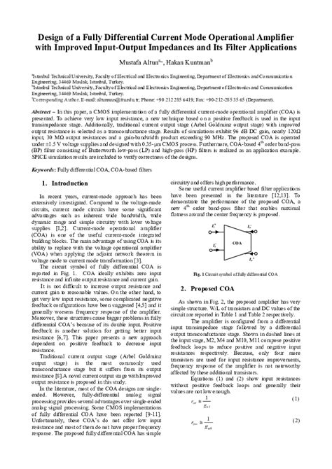 Pdf Design Of A Fully Differential Current Mode Operational Amplifier