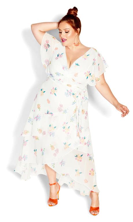 Womens Plus Size Flirty Tier Print Ivory Maxi Dress