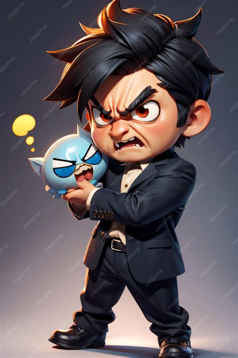 Premium Ai Image 3d Chibi A Cartoon Character Holding A Small Blue Object In His Hand And A