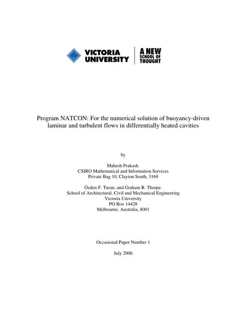 Pdf Program Natcon For The Numerical Solution Of Buoyancy Driven Laminar And Turbulent Flows