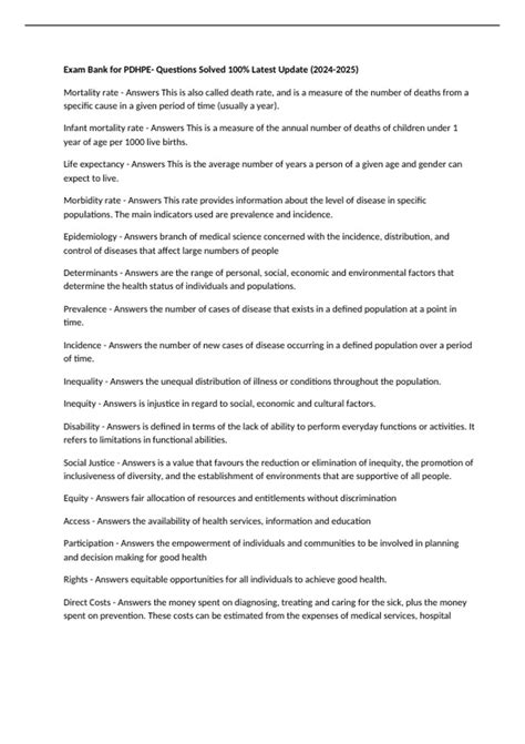 exam bank for pdhpe questions solved 100 latest update pdhpe