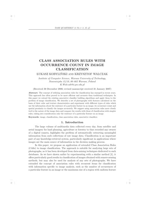 Pdf Class Association Rules With Occurrence Count In Image Classification