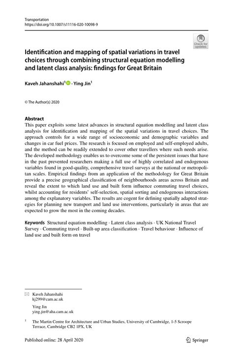 Pdf Identification And Mapping Of Spatial Variations In Travel