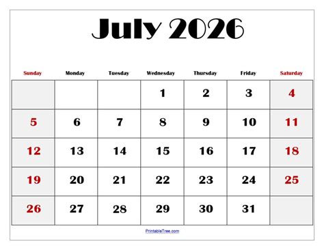 Free July 2026 Calendar Printable Pdf With Holidays Template
